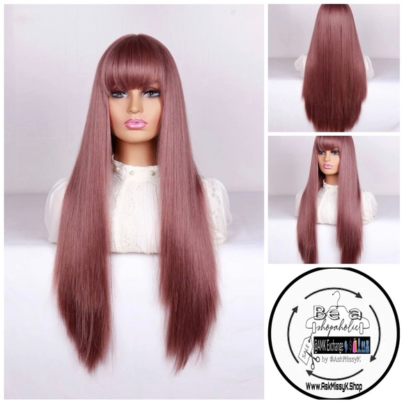 Hair | Genesis Long Silky Straight Wig Wbangs In Rose Gold | Poshmark